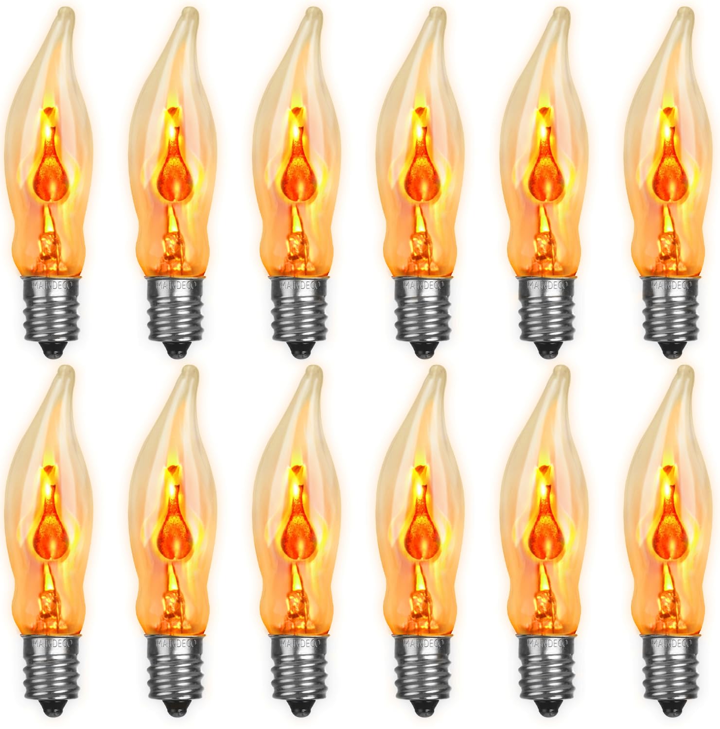 Christmas Flickering Light Bulbs 12 Pack C18 Flickering Flame Light Bulbs E12 Base Flickering Flame Bulbs 1 Watt/120 Volts for Christmas Candelabra Window Candle Lamp Christmas Replacement Bulbs