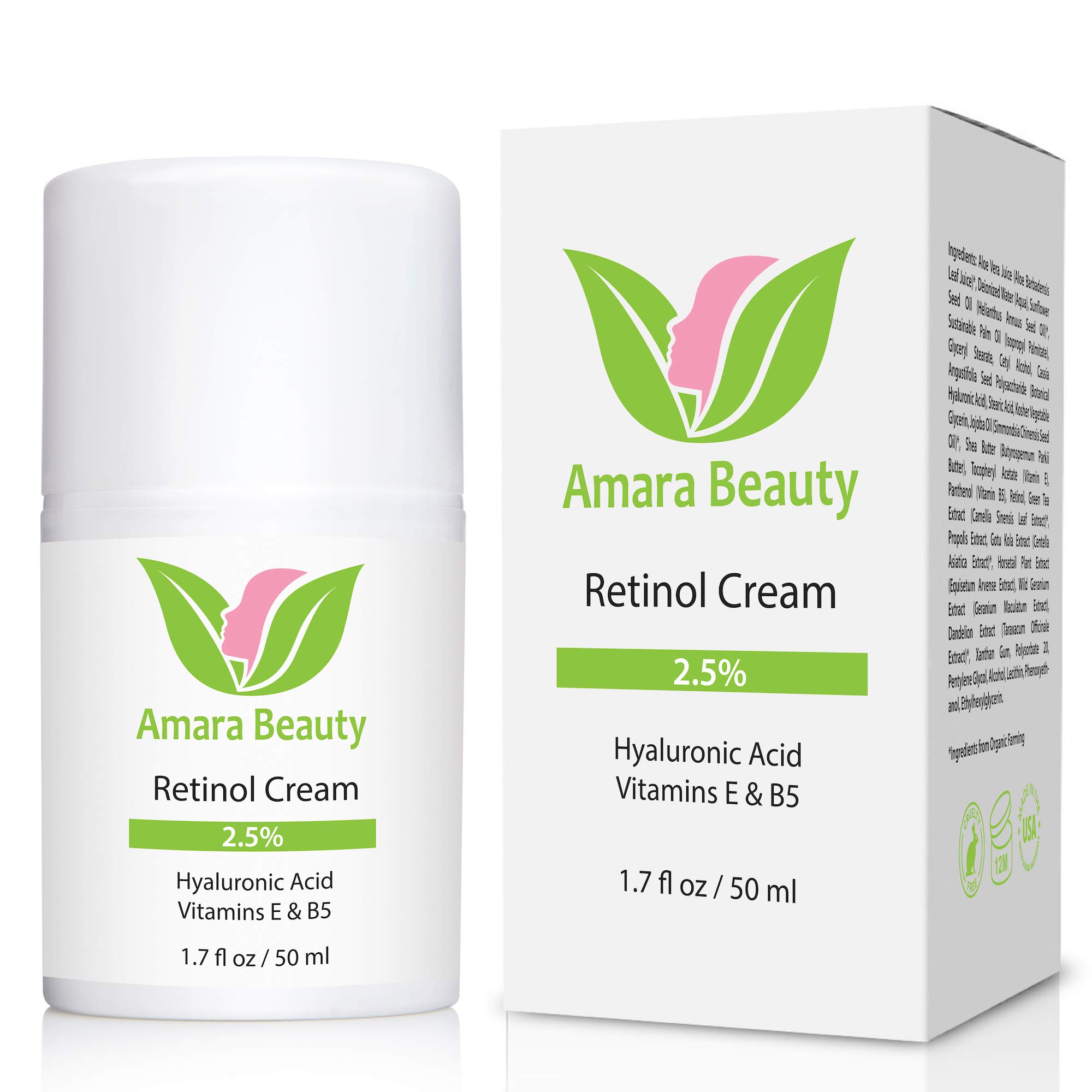 Retinol Cream for Face 2.5% with Hyaluronic Acid & Vitamins E & B5, 1.7 fl. oz.