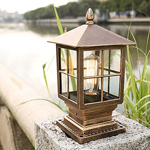 CZLZY European Style E27 Pillar Lamp Outdoor Courtyard Fence Post Light Waterproof IP54 Glass Lampshade Garden Lawn Decoration Column Light Base Landscape Light Pillar Pole Lamp