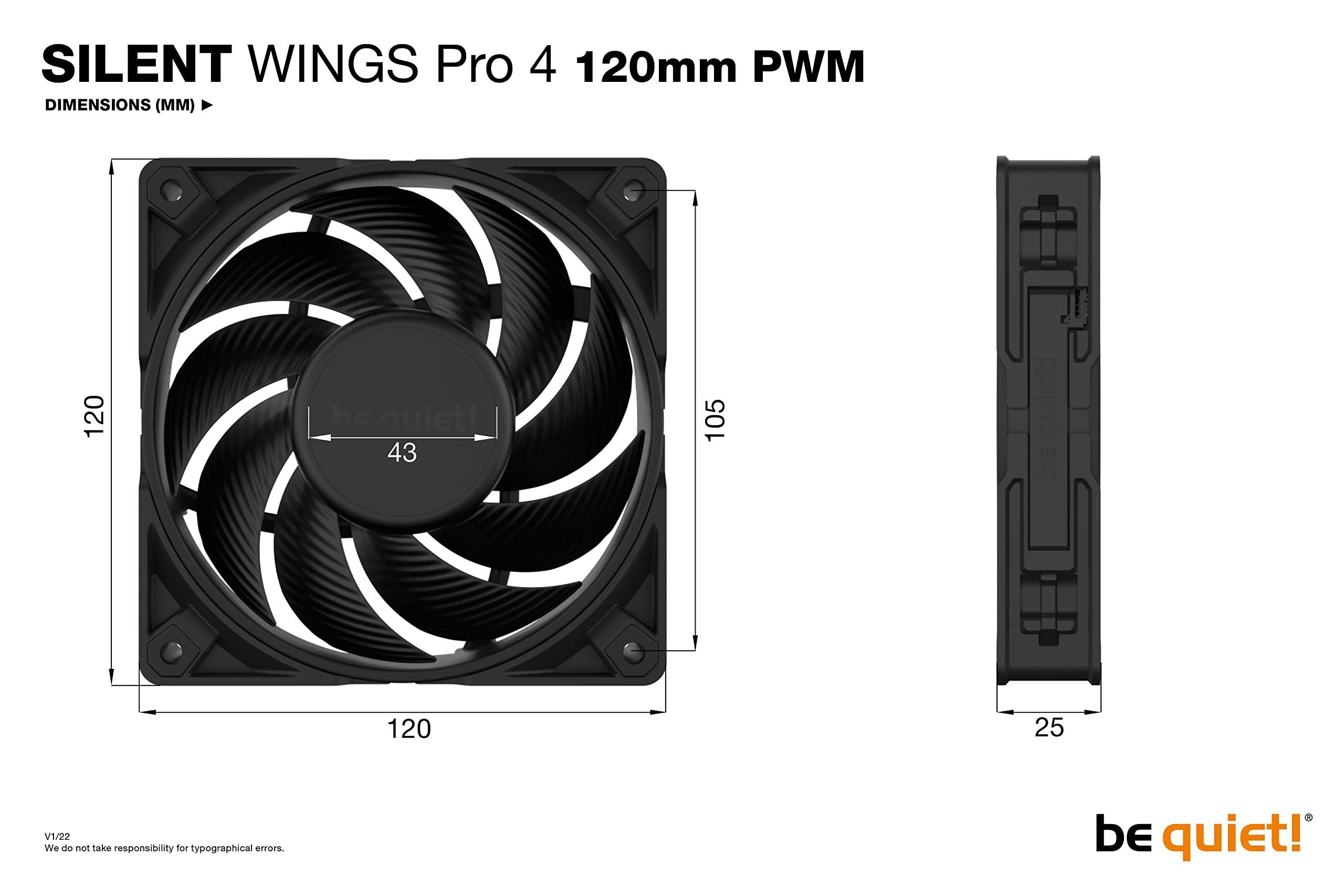 be quiet! Silent Wings Pro 4 120mm PWM 3000 RPM Premium Low Noise Cooling Fan | 4-Pin | BL098