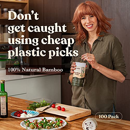 Cocktail Picks - Bamboo Skewers - Toothpicks For Appetizers-4 inch Wooden Skewers (100 Pack) - Party Toothpick for Appetizer and Cocktail Drinks.