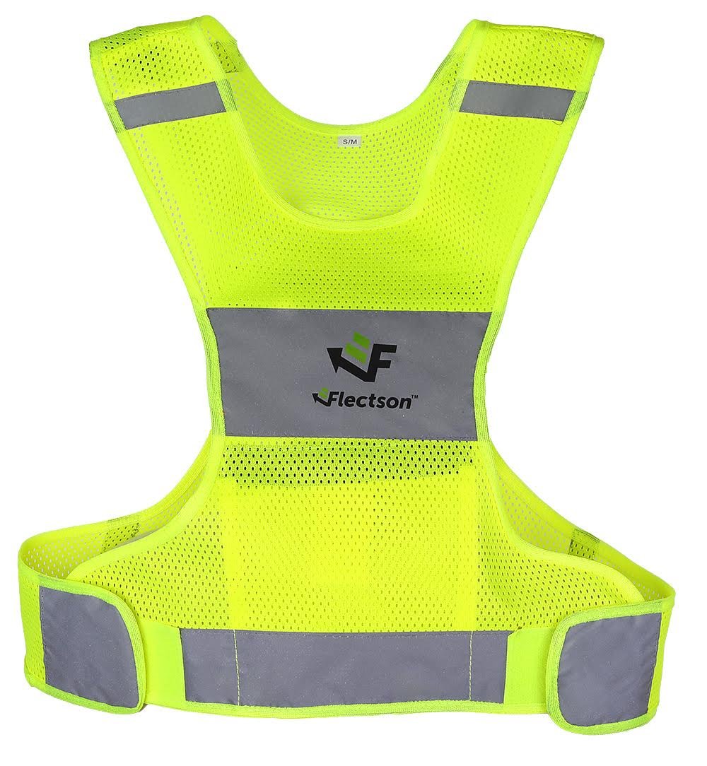 Reflective Running Vest - 360° High Visibility Yellow Safety Vest with Adjustable Side Closure and Inside Pocket - Medium