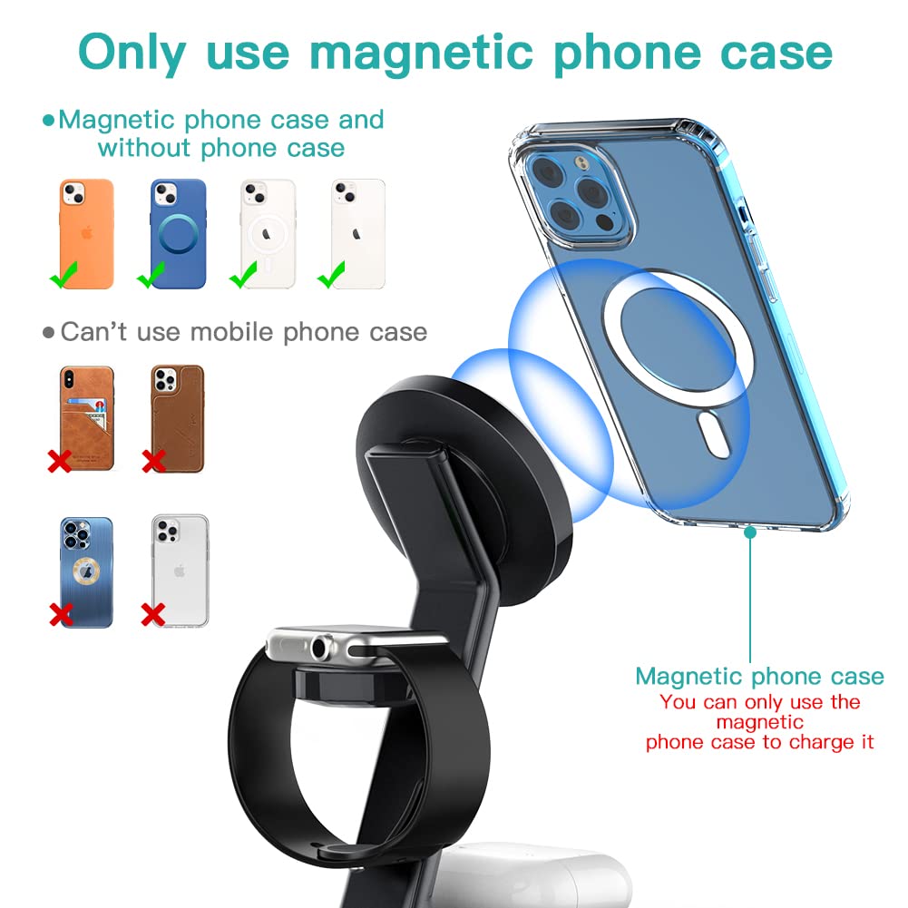 weetla 3 in 1 Magnetic Wireless Charger Stand,Fast Wireless Charger for iPhone 14/13/12 Series, iWatch 7/6/SE/5/4/3/2, AirPods 2/Pro(with QC3.0 Adapter)