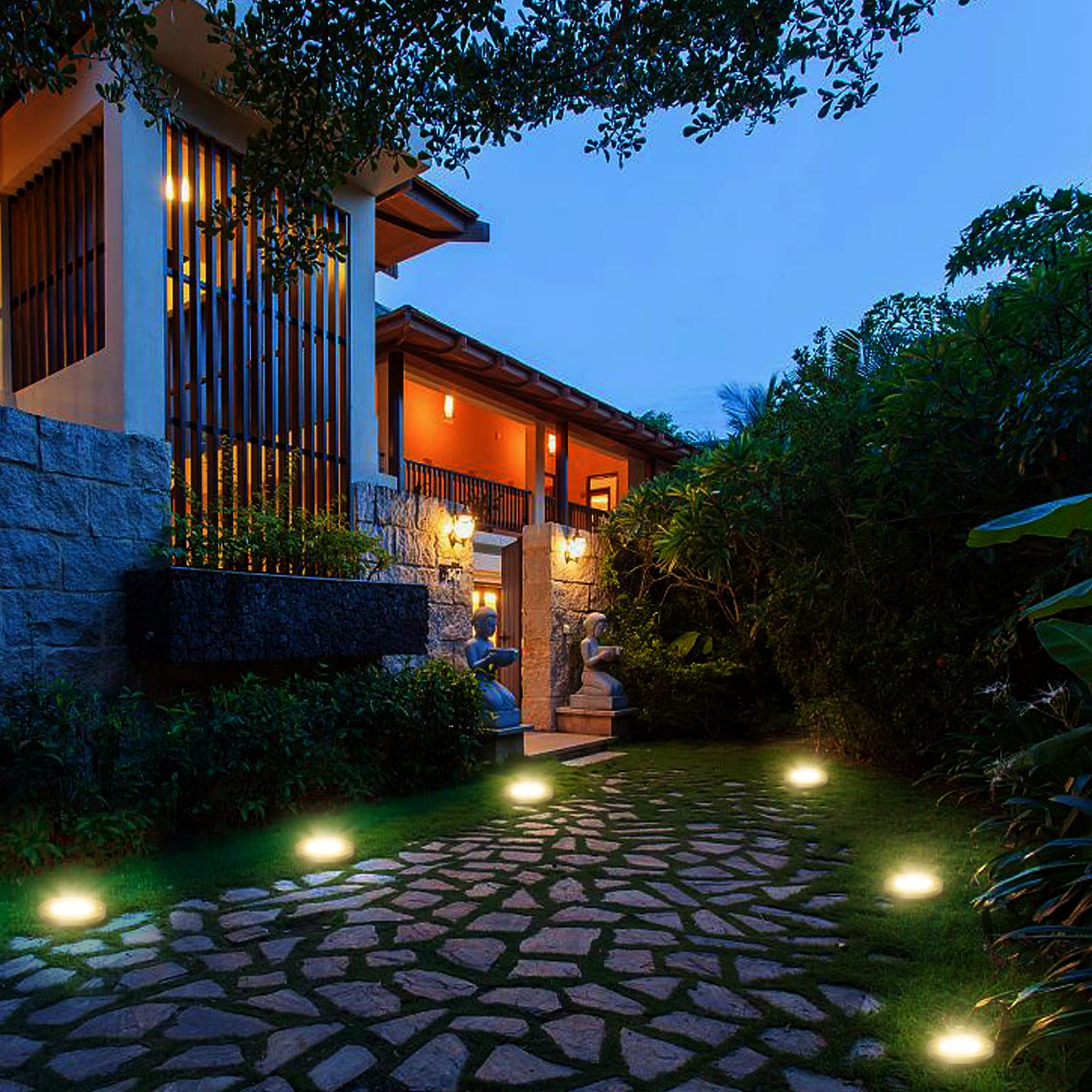 Jyniiw 8Pcs Solar Ground Lights Solar Garden Lights, 8LED Solar Lights Outdoor Garden Waterproof Disk Lights Landscape Lights for Yard Patio Pathway Lawn Driveway Deck Step and Walkway (Warm White)