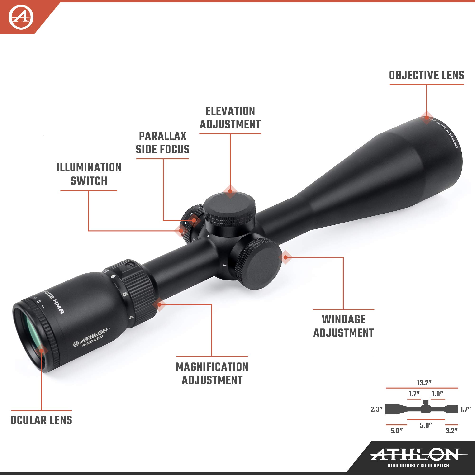 Athlon Optics Argos HMR 4-20x50 Riflescope - BDC600A SFP IR, Black