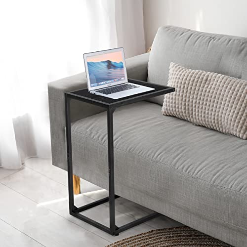 C Shaped End Table Set of 2, Snack Side Table, C Tables for Couch, Couch Tables That Slide Under, for Living Room, Bedroom, Black