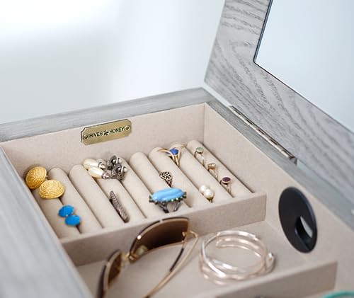 HIVES&HONEY Luke Wood Jewelry Cabinet Armoire Storage Box Chest Stand Organizer Necklace Holder in Smoke Grey