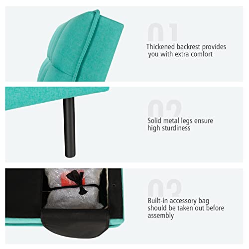 Giantex Sofa Bed, Convertible Sleeper Couch, Linen Fabric Futon, Recliner with 3 Level Adjustable Backrest, Metal Legs, 71βx35.5βx31β, Living Room Bedroom Reception Room (Turquoise)