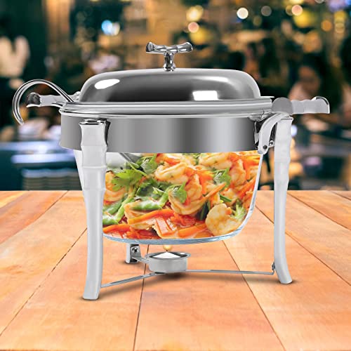 DYRABREST Chafing Dish Buffet Set,Stainless Steel Frame Chafing Dishes Glass Dish Server Food Warmer with Soup Ladle for Parties