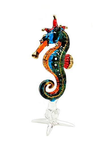 Handmade Large 6 inch Blue Sea Horse Blown Glass Art Sea Animal Figurines Figures for Anniversary Birthday Wedding Gift Ideas Ornament Miniature Cool Stuff Home Room Garden Table Decor - Y2021