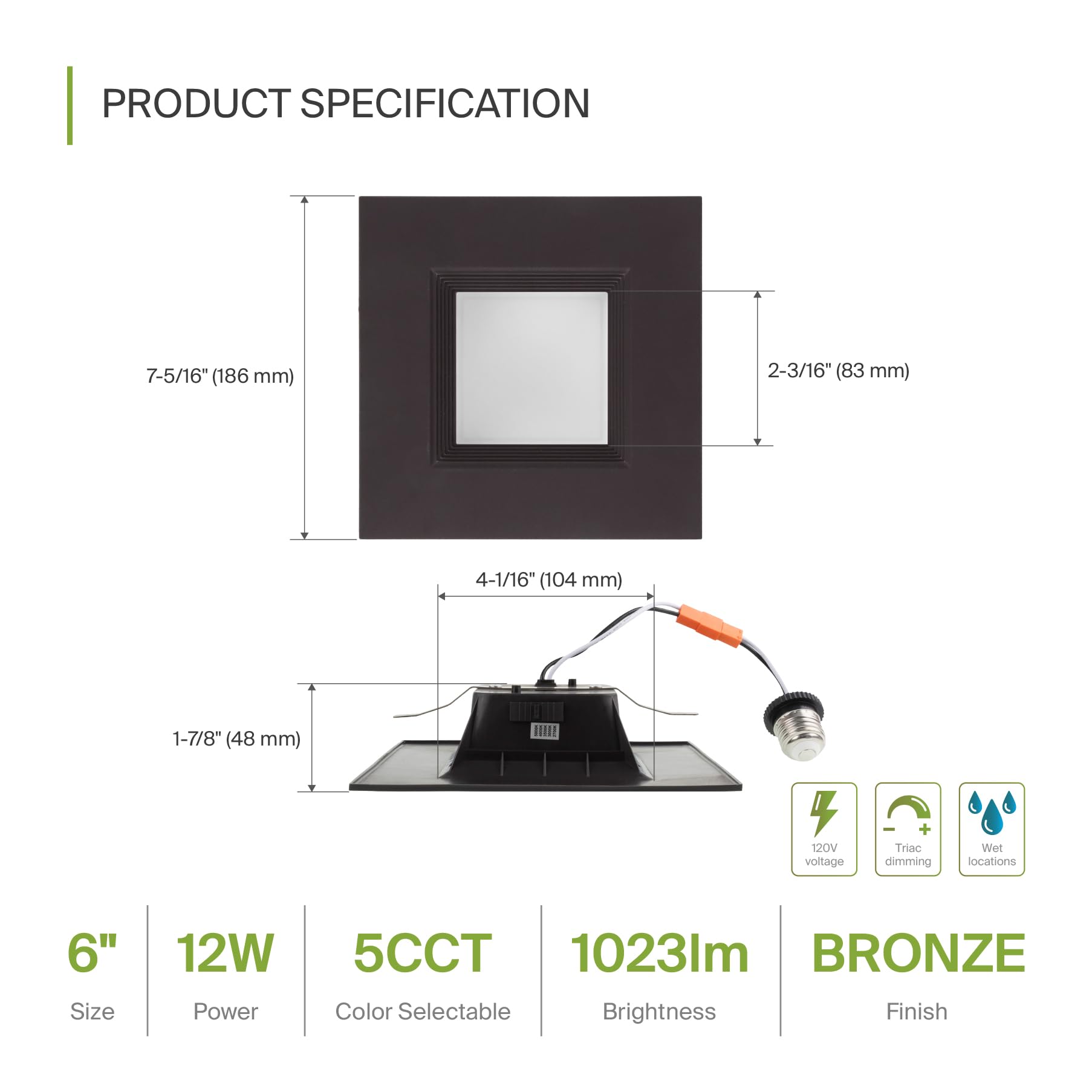 ASD LED Recessed Lighting 6 inch, LED Can Lights, 12W -110W Replacement, 950 Lm Dimmable Ceiling LED Lights, 3000K Warm White, Square Ceiling Light, Baffle Trim, ETL, 12 Pack