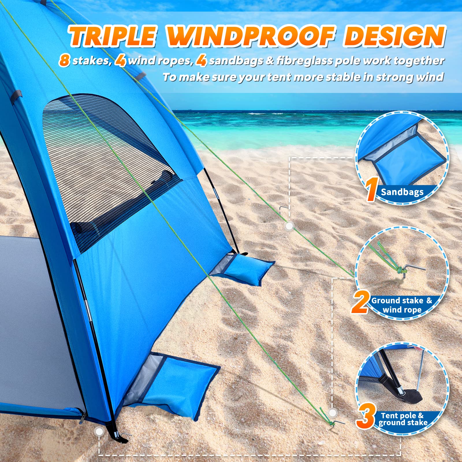 Beach Tent Sun Shade Shelter: 3-4 Person Large Anti-UV Windproof Portable Lightweight Tent Canopy Cabana with Extendable Floor Outdoor