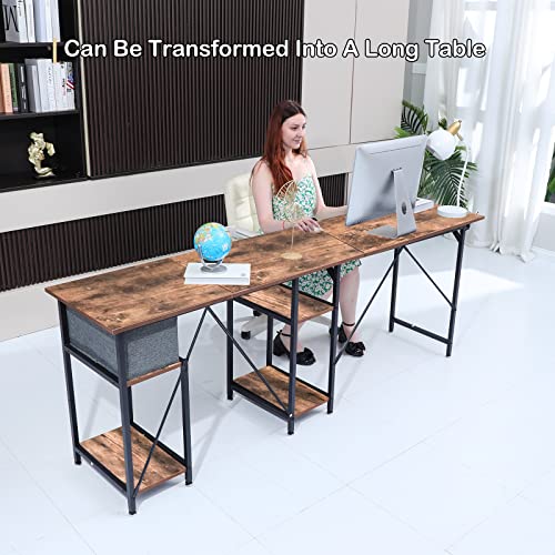 DLIUZ L Shaped Desk with Drawers,Computer Desk is Reversible Corner Large Gaming pc Table with USB Charging Port and Power Outlet,Long Writing Study Table with Shelve Suitable for 2 People Working