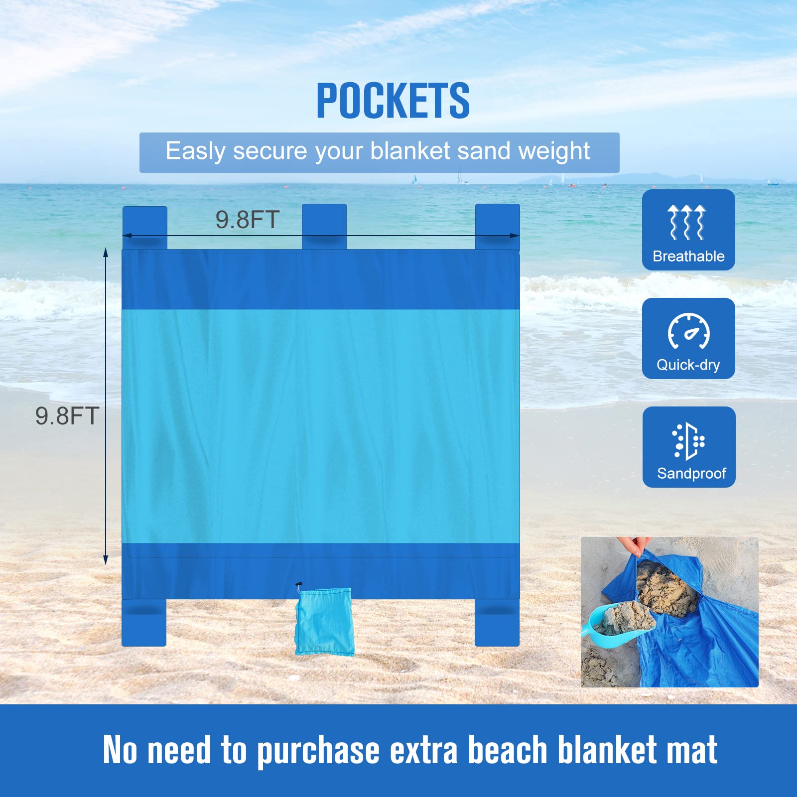 Beach Tent Sun Shelter,Beach Canopy Outdoor Beach Shade with Beach Blanket,UPF 50+ Sun Protection,for Beach,Camping,Picnic,Outdoor…