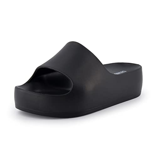CUSHIONAIRE Women's Ninja platform slide sandal with +Comfort, Black 10