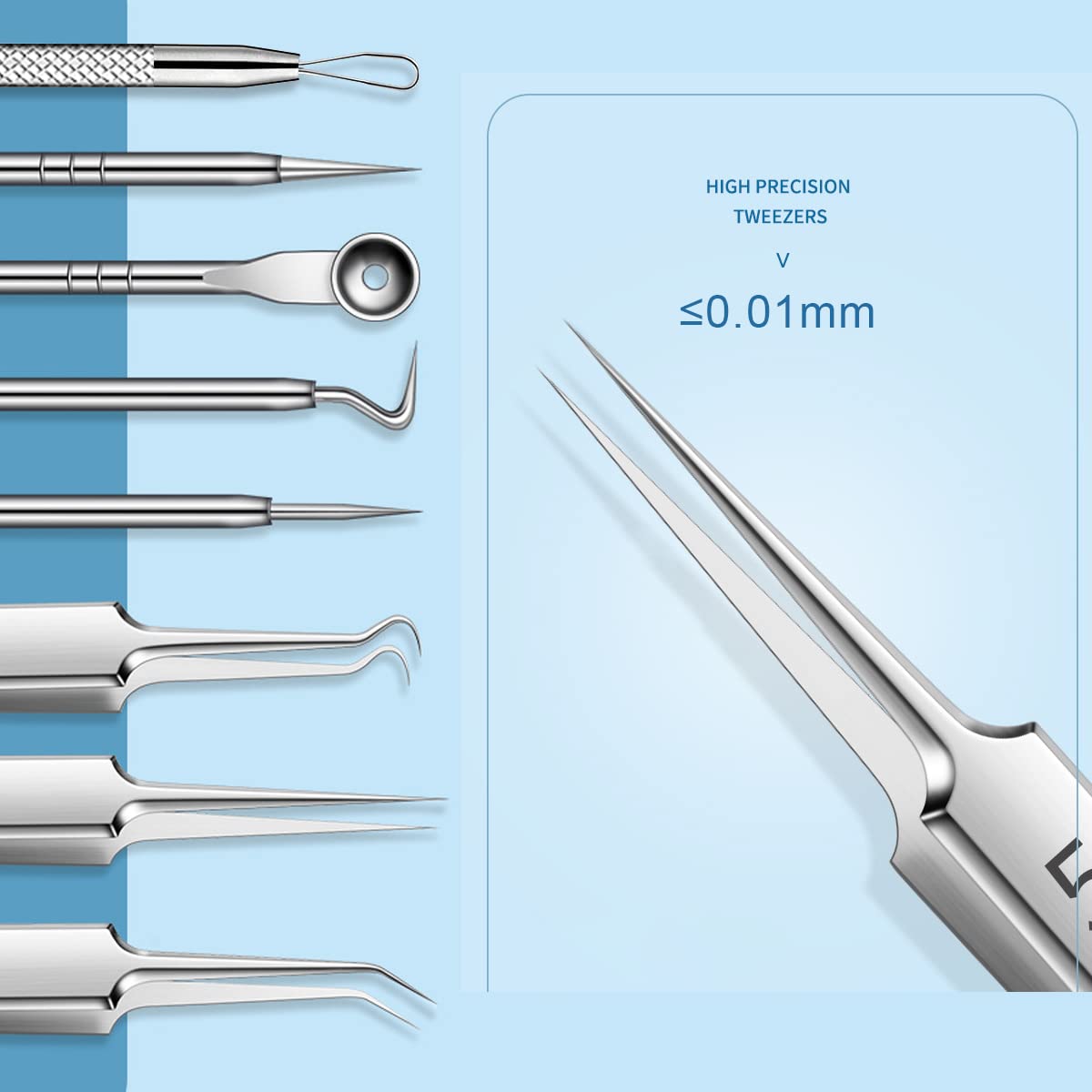 Blackhead Remover Tools - Pack of 8Pcs Silver Pimple Popper Tool Kit, Black Head Extractions Tool, Stainless Steel Acne Blackhead Tools with Portable Metal Case