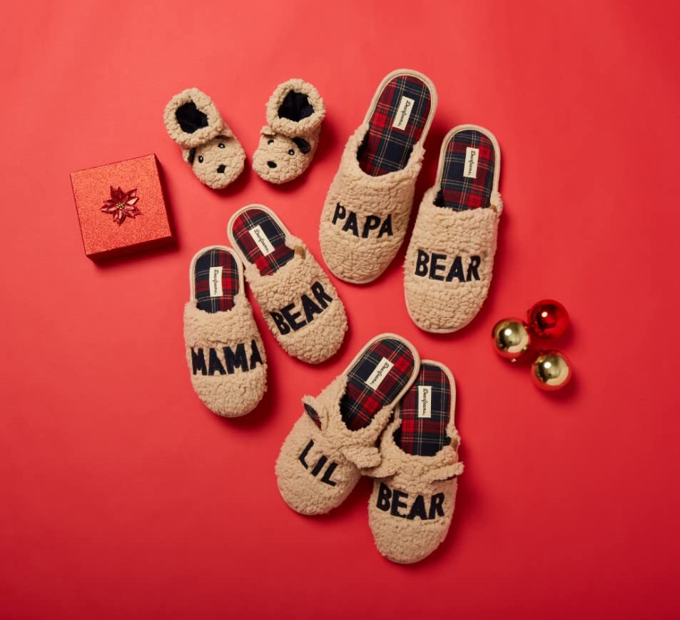Dearfoams Matching Family Collection Lil & Baby Slipper, Lil Bear Cream, 2-3 US Unisex Big Kid