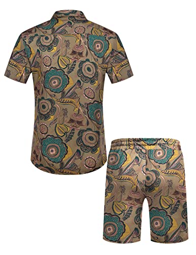 COOFANDY Men's Flower Shirt Hawaiian Sets Casual Button Down Short Sleeve Shirt