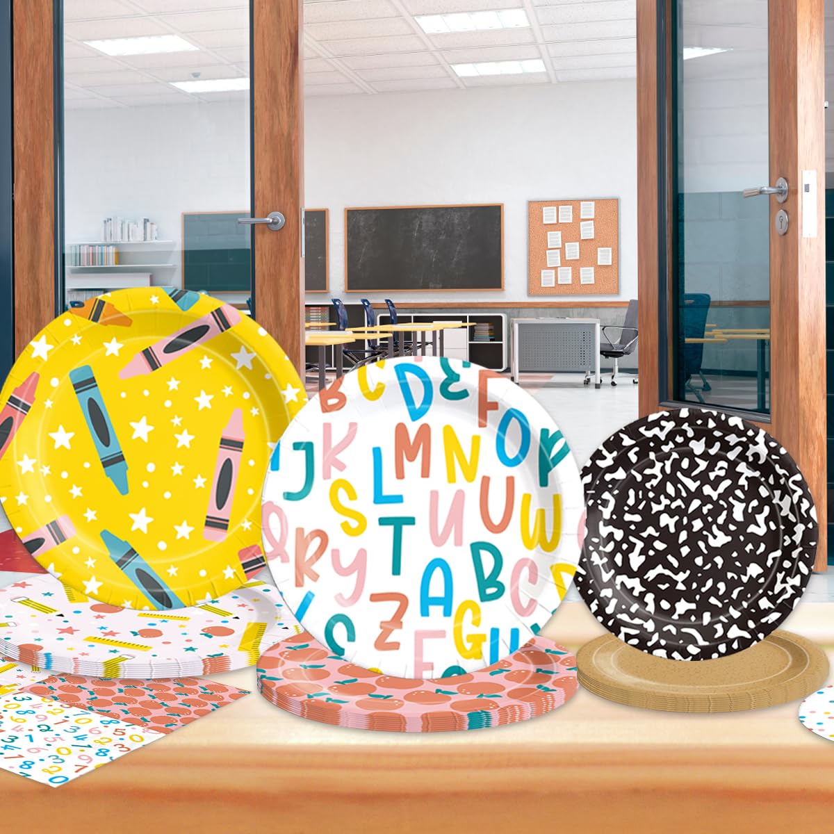 CMUSKO 60Pcs School Plates and Napkins-Back to School Decorations Ruler Apple Alphabet First and Last Day of School Preschool Kindergarten Graduation Tableware Deorations