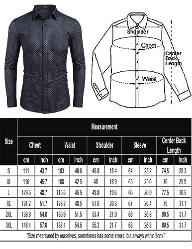 COOFANDY Men's Business Dress Shirt Long Sleeve Regular Fit Shirt Casual Polka Dot Printed Button Down Shirts Navy Blue
