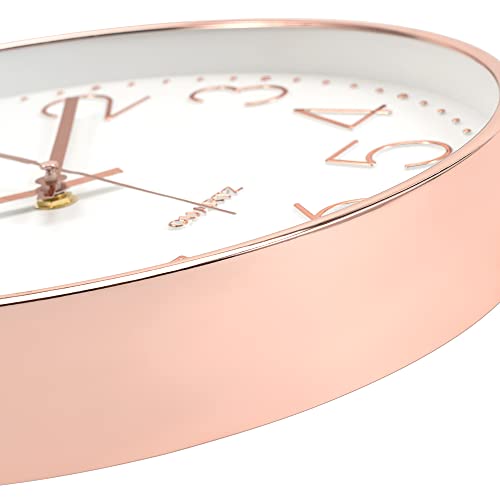 Foxtop Modern Wall Clock 12 Inch Non-Ticking Silent Battery Operated Round Quartz Rose Gold Wall Clock for Office Bedroom Living Room Kitchen Home School Decor