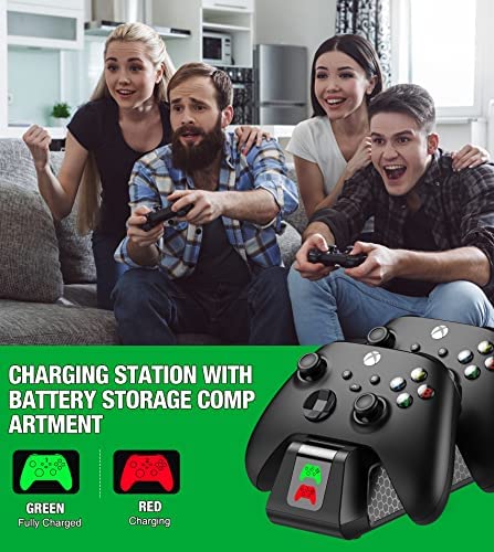 Controller Charger Station for Xbox Series X|S/Xbox One/X/S/Elite/Core, Dual Xbox 1 Charging Dock Station for Xbox One Controller Battery Pack with 2x1800mAh Rechargeable Battery & 4 Battery Cover Kit
