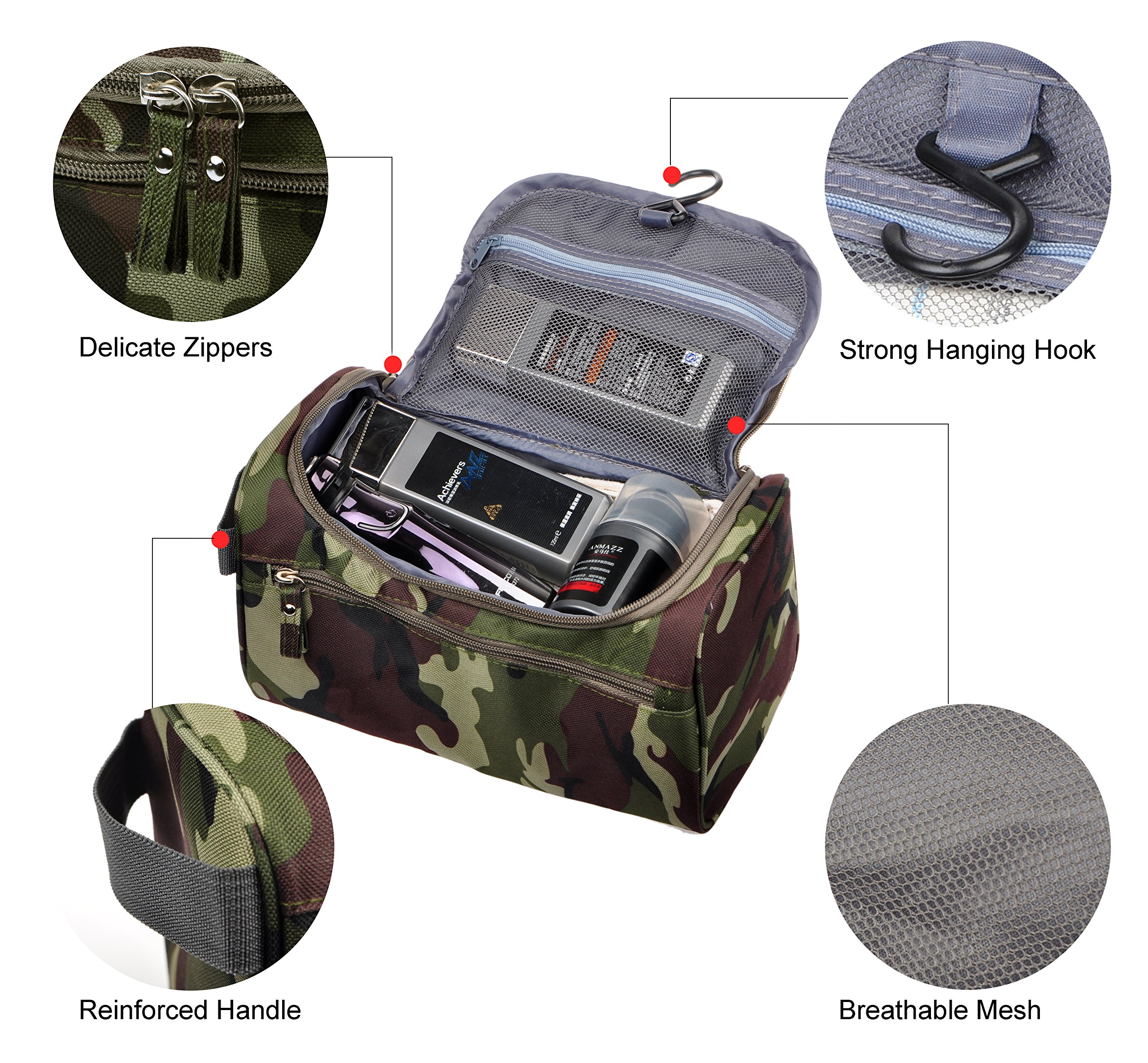 Vercord Mens Toiletry Bag Wash Travel Small Shaving Dop Kit Shower Bathroom Ditty Hygiene Bag Camo Dark Green