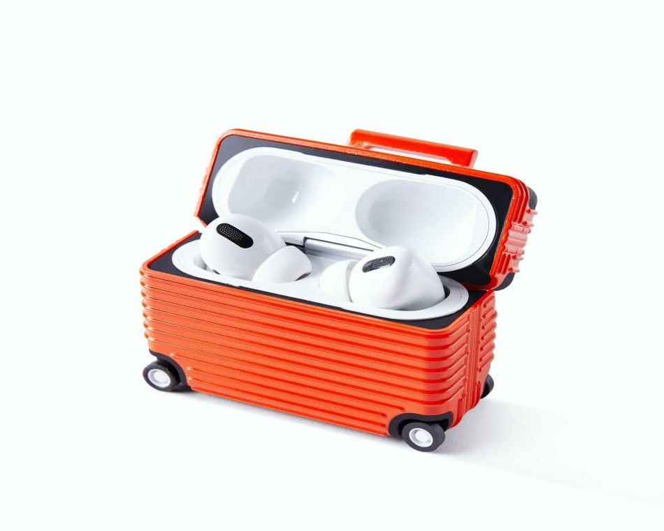 Case for Airpods,Suitcase Trunk Design Airpods Caser Compatible for Apple Airpods 1,2,3&Pro,Travel Enthusiast (AirPods 3,Orange)