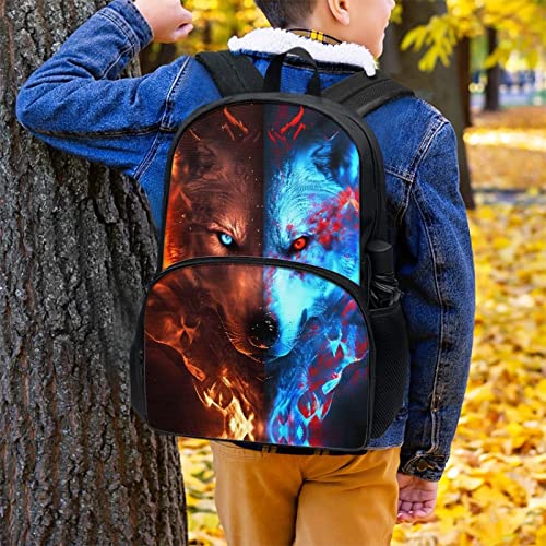 DMOYALA School Backpack for Boys Kids Cool Wolf Backpack Girls Wolf School Bag Lightweight School Bag Casual Daypack Easy to Clean Backpacks 17Inch Large Black Bookbag,Wolf Print Color1