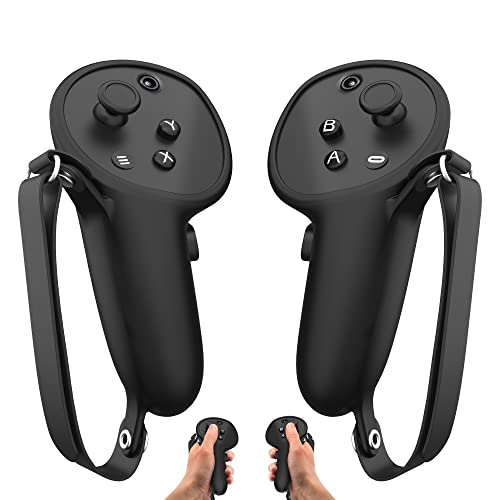 Controller Grip Cover Compatible with Quest Pro Accessories DOBEWINGDELOU Silicone Grips Strap Cover Protector with Knuckle Straps Black