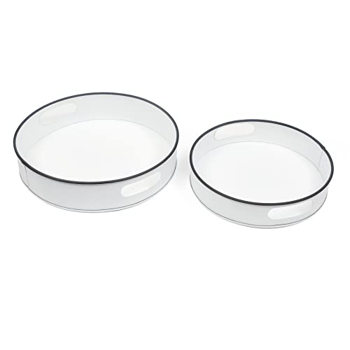 Decorative Coffee Table Tray,Galvanized Round Serving Tray for Living Room, Round Metal Tray for Ottoman or Side Table, Charcuterie Board or Cheese Platter,Set of 2 Countertop Fruit Tray Baskets