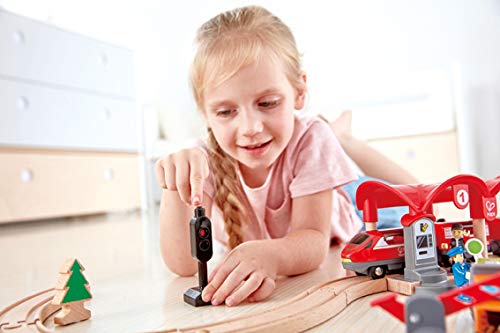 Hape Wooden Busy City Train Rail Set| 51 PCs Pretend Play Railway Set for Kids Age 3Y+