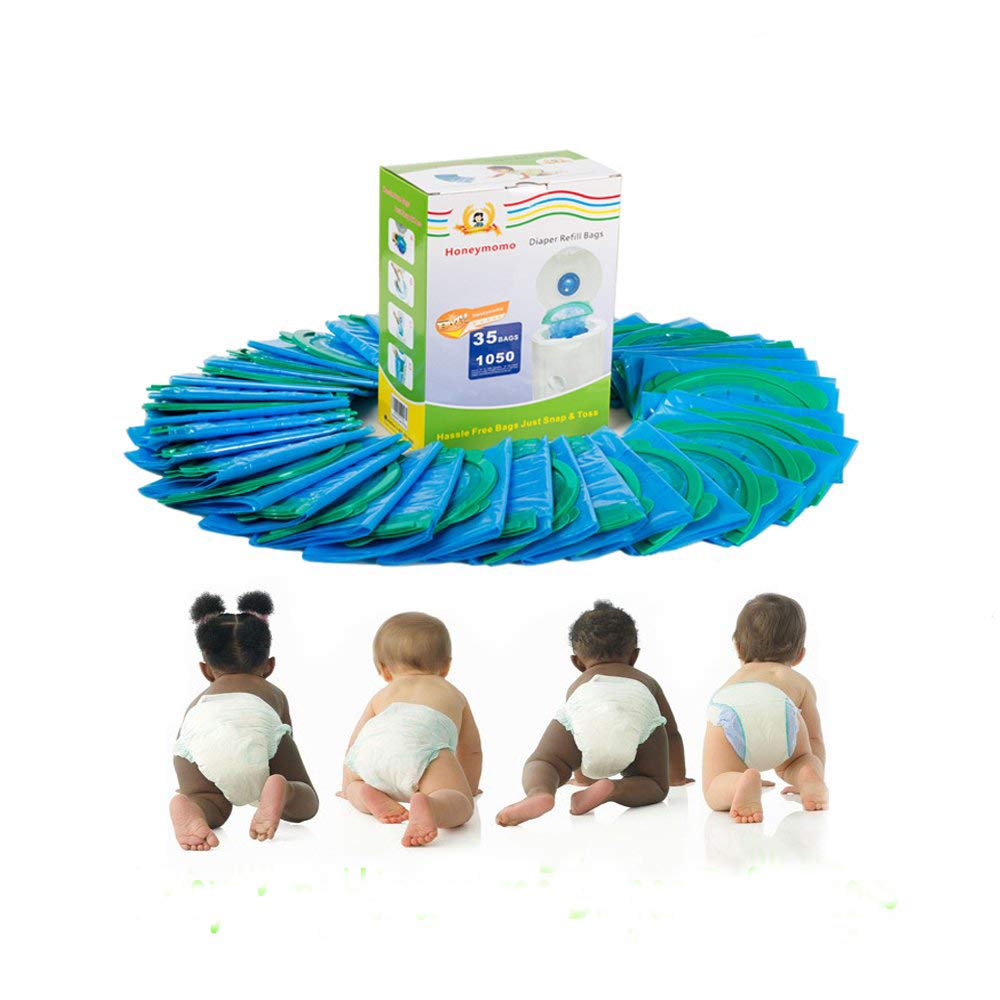 Honeymomo 35 One Box Baby Bathing Diaper Refill Bags With Blue Bags Green Ring,1050 Count Disposal Snap Seal Diaper Pail Liners,Fully Compatible with Arm&Hammer Disposal System