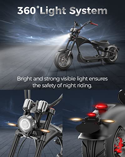 Eahora DOT Approved M1P 37Mph 2000W Electric Motorcycle for Adults, 60V 30ah Lithium Battery 40Miles Electric Scooter, 12in Vacuum Tires Full Suspension for Urban Commuting, 1-2 Person