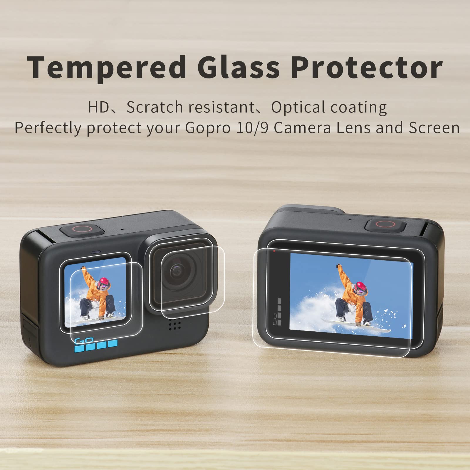 SEASKY 4 in 1 Accessories Kit for Gopro Hero 13/12/11/10/9 Black Extended Protective Case Cage Shell Housing+3Pcs Tempered Glass Screen Protector+Directly Chargeable Side Cover+Lens Cover Cap