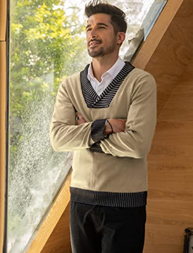 COOFANDY Mens Shawl Collar Knitted Sweater Casual Long Sleeve Pullover Khaki