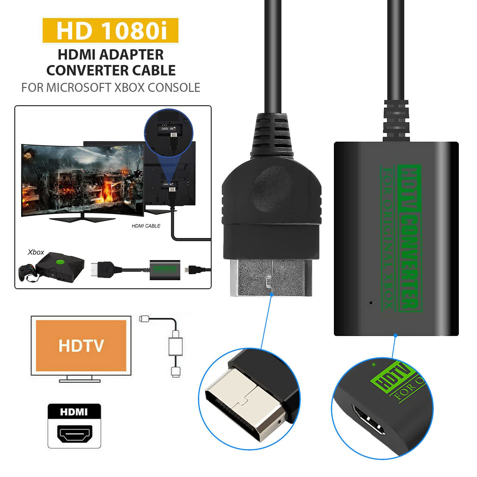 HDMI Converter for Original Xbox HDMI Adapter Cable for Microsoft Xbox Retro Video Game Console