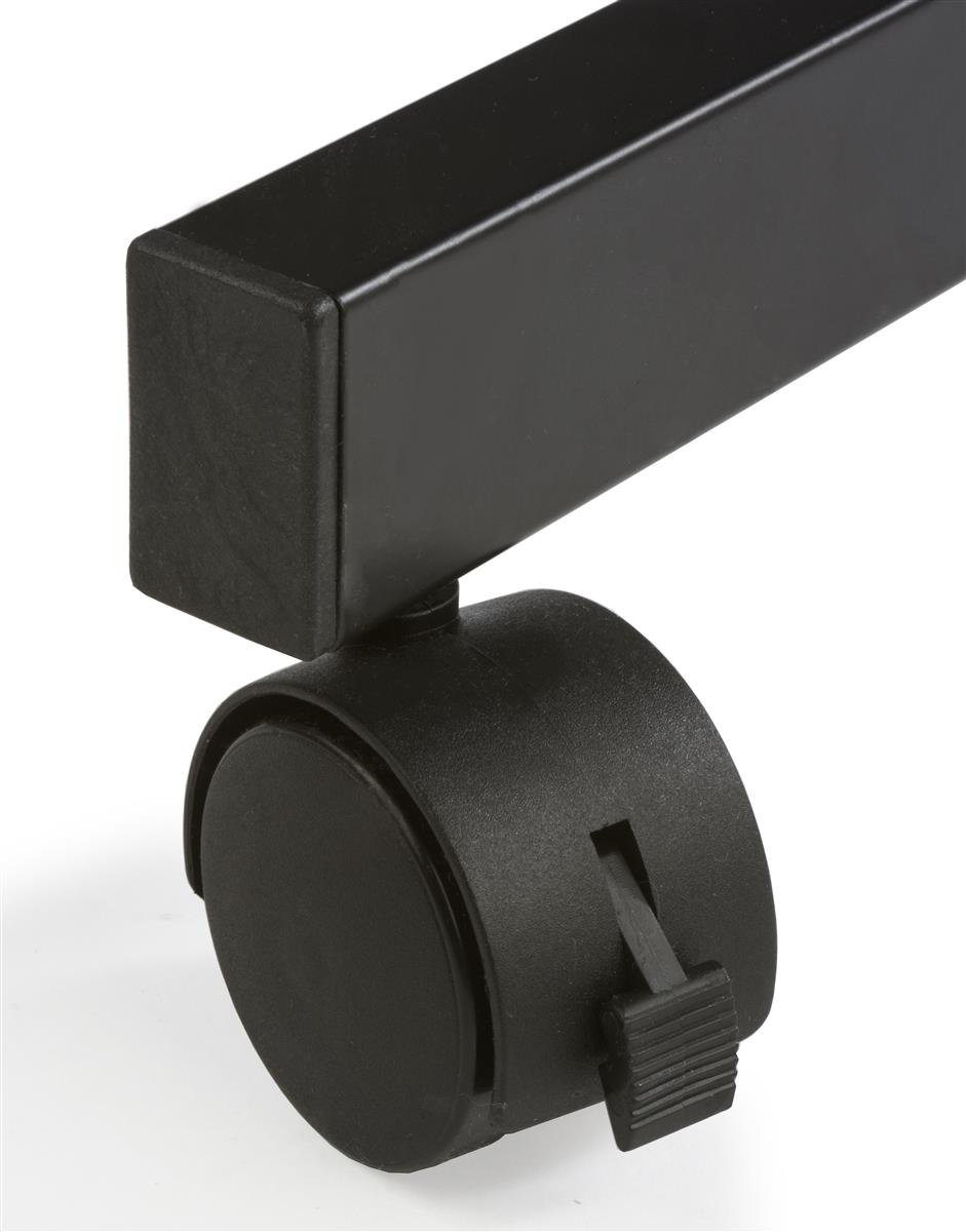 Displays2go Mobile Podium, 46.5 x 23 Inches, Locking Wheels, Shelf Included, Black Steel, MDF Wood (LCTMOBMETB)
