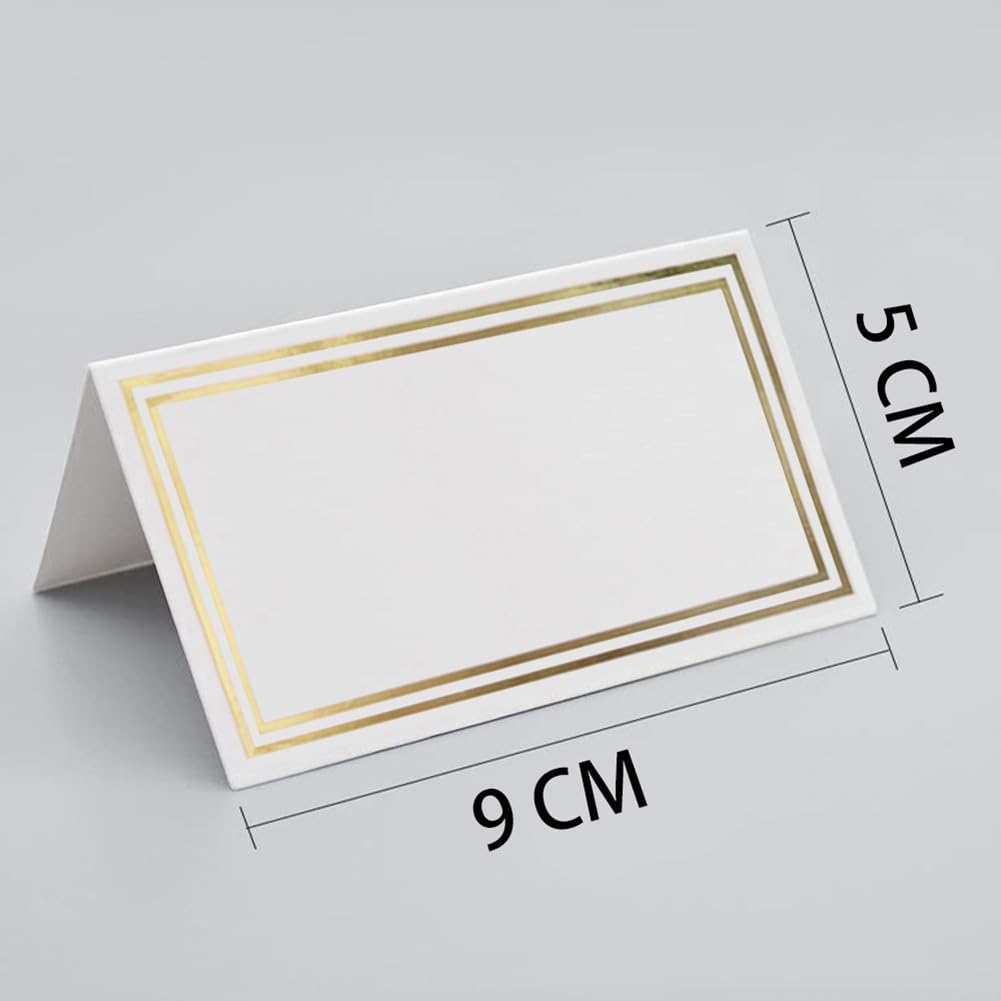 ccHuDE 50 Pcs Table Place Cards Tent Name Place Cards Folded Table Setting Cards Blank Table Number Signs with Foil Border for Wedding Party Gold
