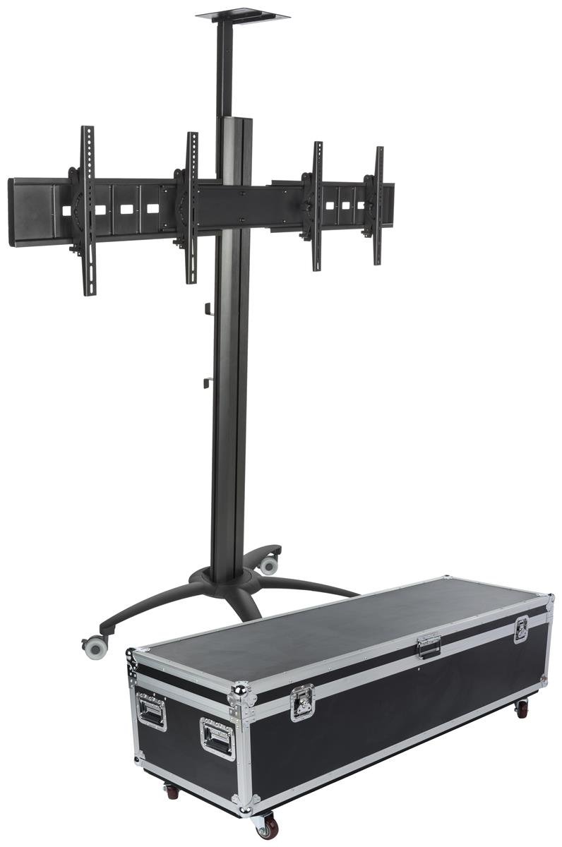 Displays2go Mobile TV Stand with Travel Case, Steel, Aluminum, MDF, EVA Form – Black (LPGPWBC2S)