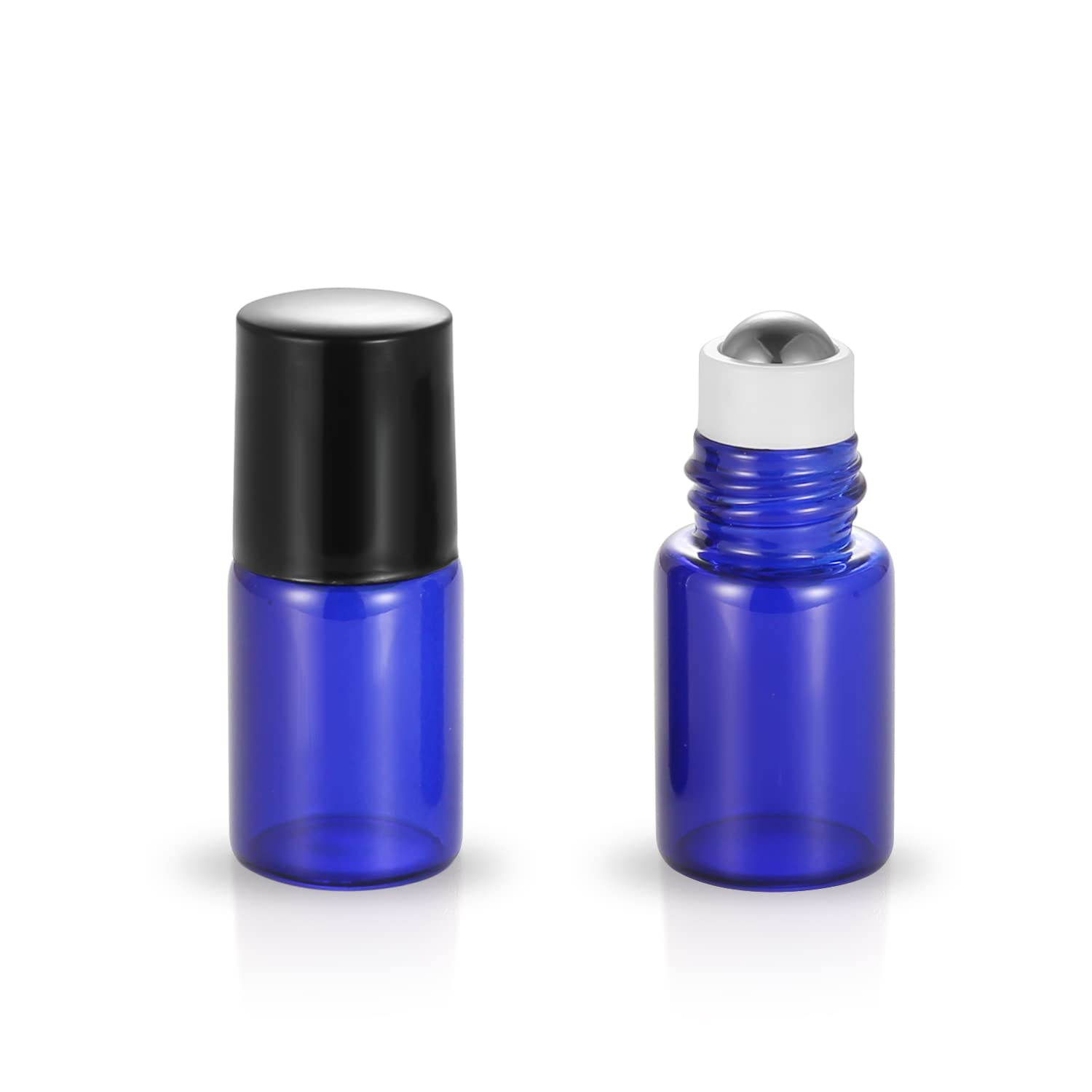 ZbFwmx 20 Pack Set 2ML(5/8 Dram) Micro Mini Glass Roll on Glass Bottles with Metal Roller Balls Refillable Slim Sample Vial Aromatherapy Essential Oil Roll On(2ML Blue)