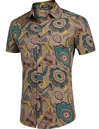 COOFANDY Men's Flower Shirt Hawaiian Sets Casual Button Down Short Sleeve Shirt