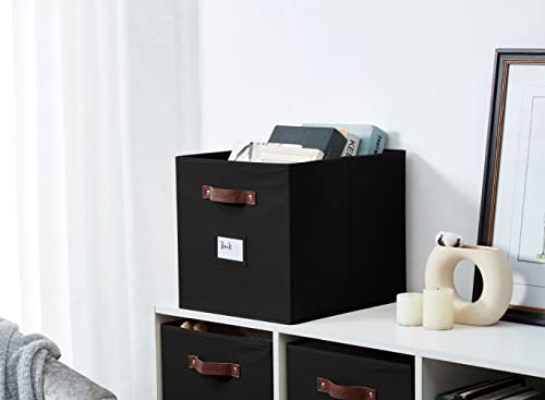 DECOMOMO Storage Baskets 13x15x13 Storage Cube Bins with Label Holders, Kallax Storage Cubes Baskets for Organizing Shelves Nursery Toy (Kallax / 4pcs, Black)