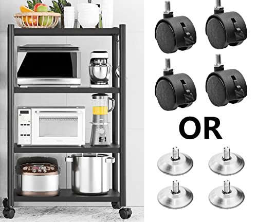 JEPRECO 4-Tier Stainless Steel Utility Shelving Unit with Wheels 23.6" L x 13.8" W x 43.5" H, Kitchen Baker's Rack Microwave Stand Cart for Kitchen Office Home, Multi-Purpose Organizer Rack (Black)