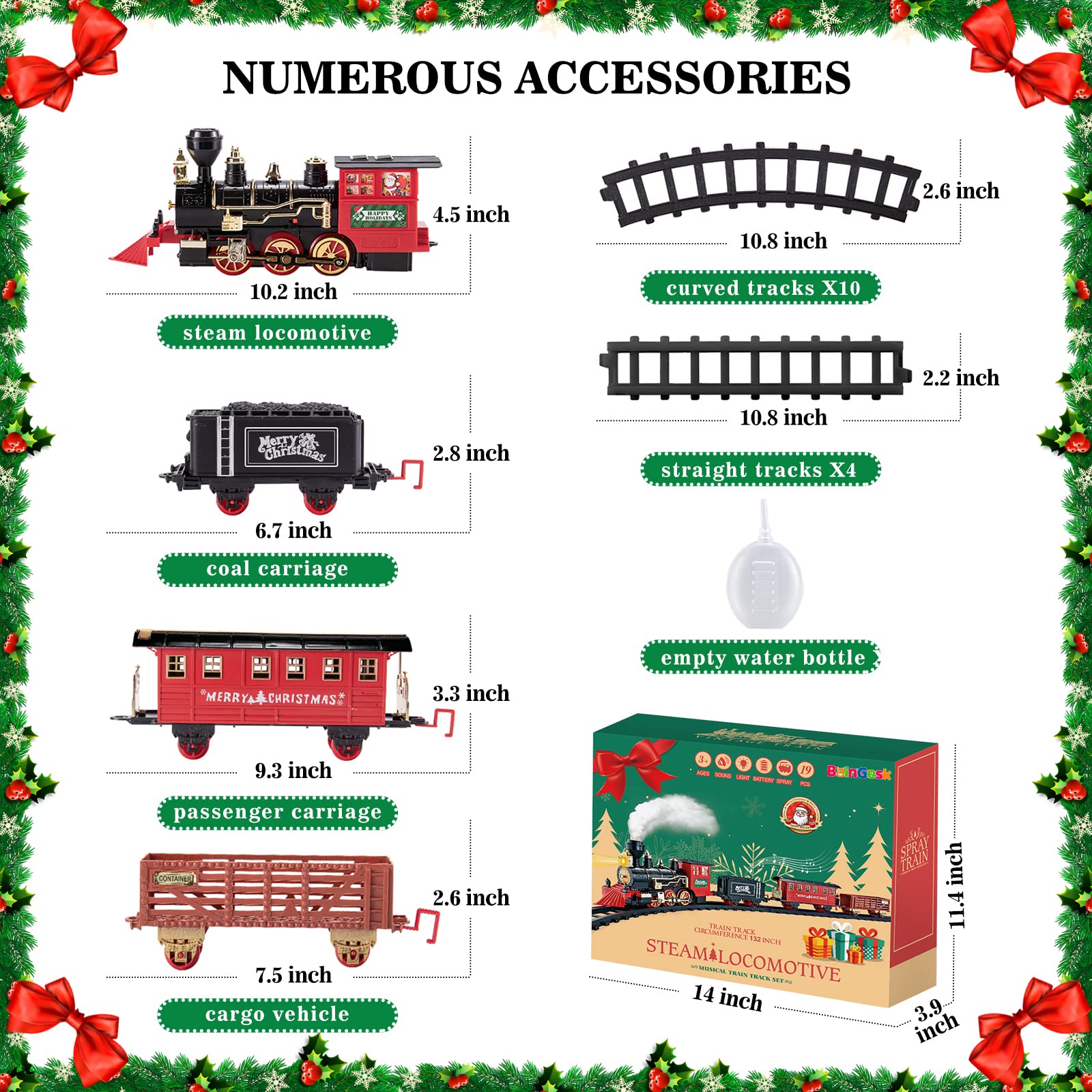 BainGesk Train Set, Electric Train Toy for Boys & Girls, Model Christmas Train Set for Under The Tree, Railway Kit with Sounds, Light, for 3, 4, 5, 6, 7, 8+ Year Old Kids