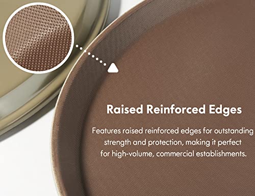 CURTA 2-Pack Restaurant Grade Non-Slip Tray, NSF, 16 Inch, Plastic Rubber Lined Anti-Skid Round Serving Tray, Brown
