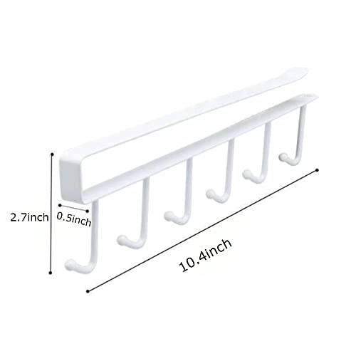 CAROYINO 3pcs x 6 Hook Coffee Cup Mug Holder for Kitchen, Fit for 1 Inch Thickness Shelf or Less Without Any Lip (White)