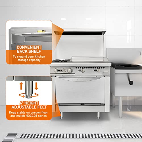 HOCCOT 36” Gas Range Stove with 2 Burners and 24” Griddle Cooktop, Freestanding Commercial Natural Gas Restaurant Range Stainless Steel w/Standard Oven & Cast Iron Grate, 135,000 BTU Total