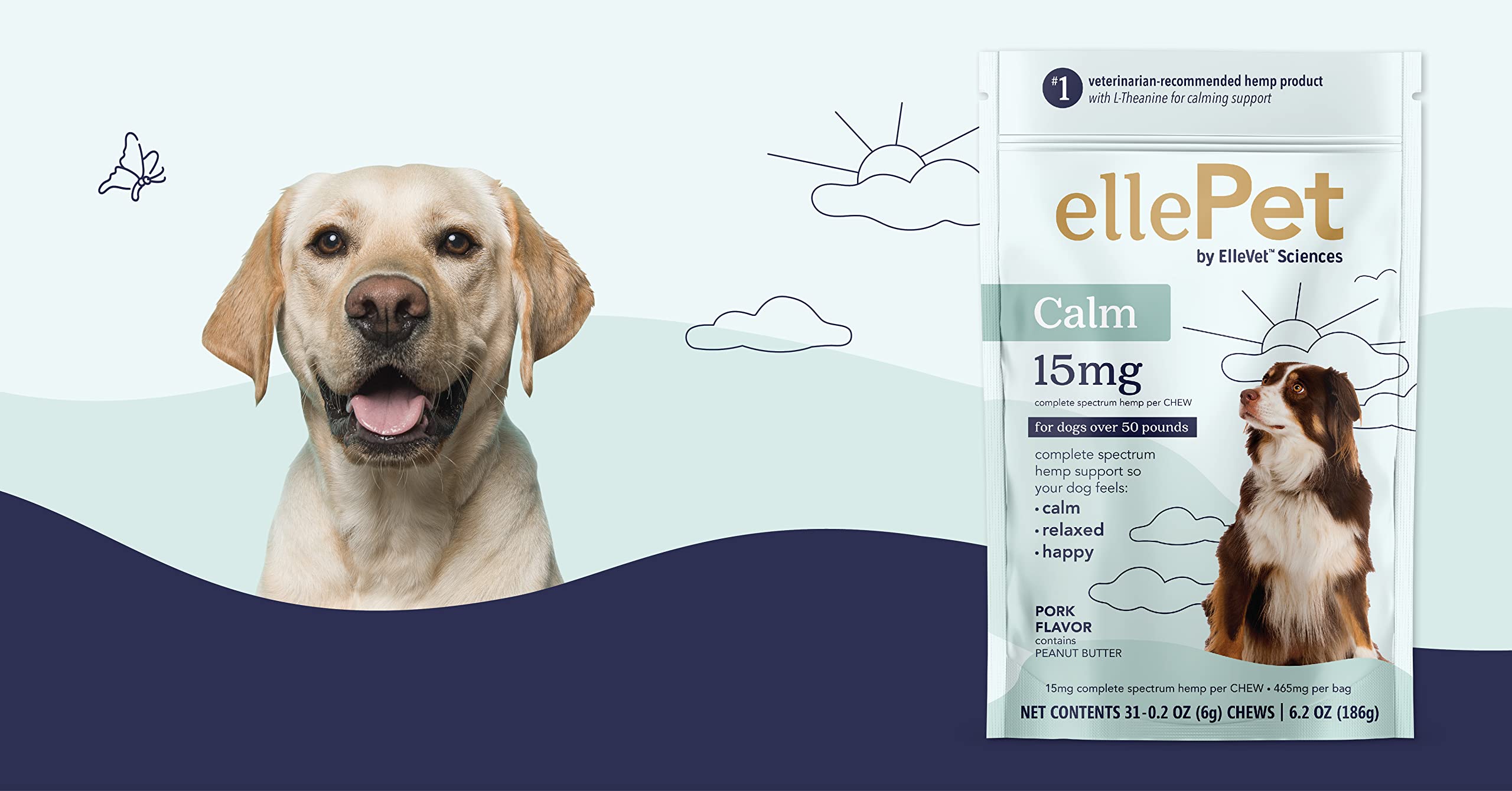 ELLEPET Calm Hemp Calming Chews 10mg for Dogs Under 50lbs - with Proprietary Hemp Oil Blend - Helps with Calming, Stress, Cognitive Support, and Overall Wellness