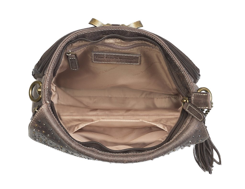 Distressed Buffalo Leather Crossbody Organizer Purse by Gun Tote'n Mamas (Brown), Medium